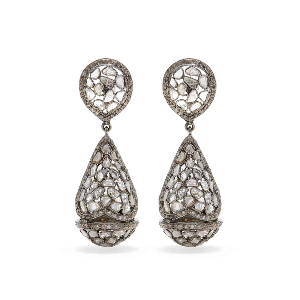 Grey Diamond Puff Ball Earrings
