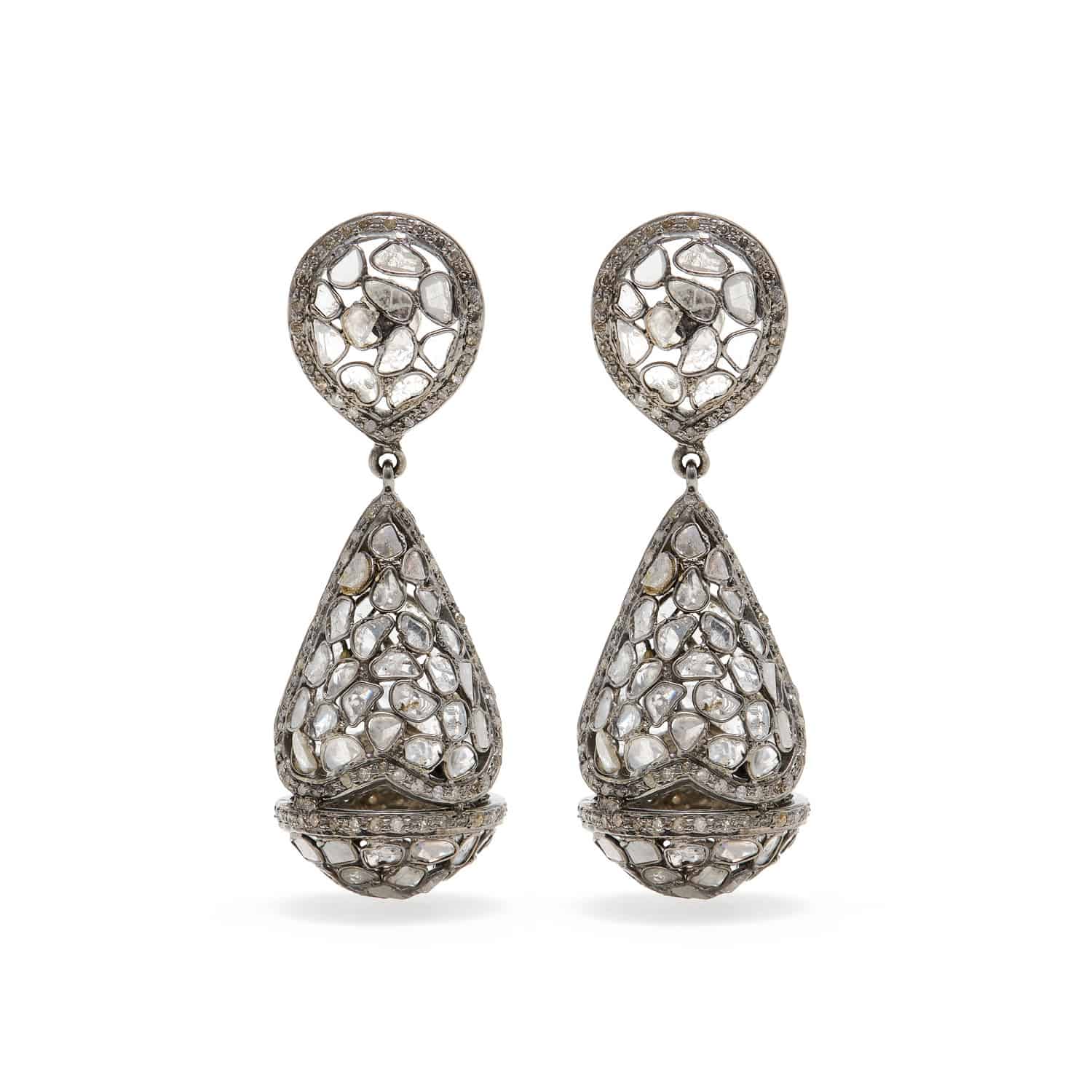 Grey Diamond Puff Ball Earrings