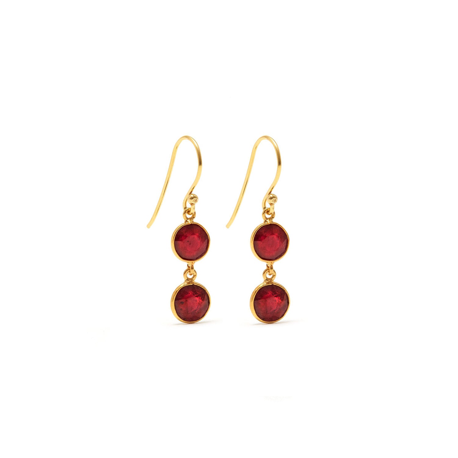 Ruby Double Drop Gold Earrings